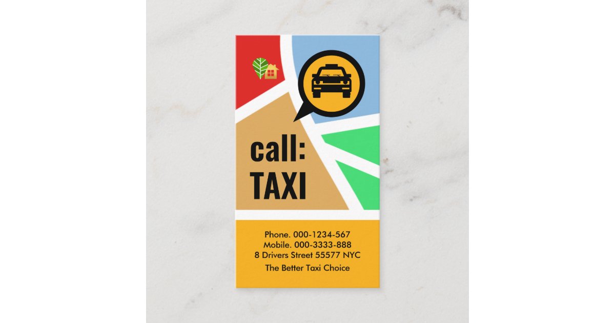 Stylish Taxi Map Routes Business Card | Zazzle