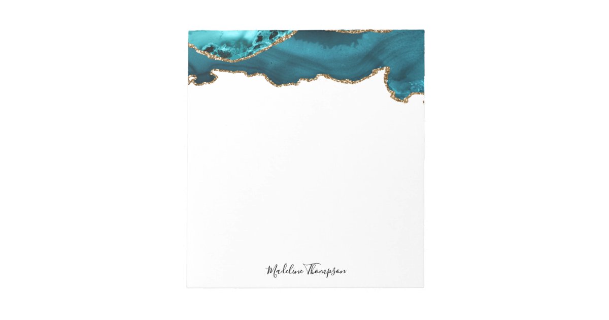 Stylish Teal Velvet Agate Geode Script Typography Notepad | Zazzle