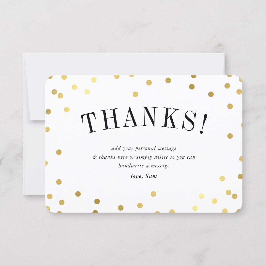 STYLISH THANK YOU cute gold confetti spots Invitation | Zazzle