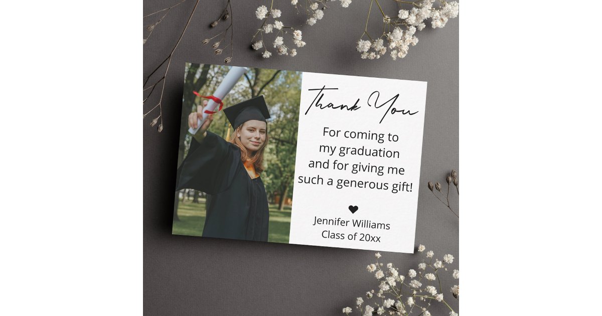 stylish thank you handwriting photo graduation note card | Zazzle