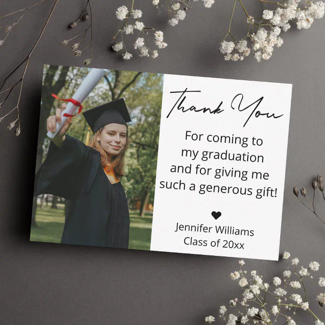 stylish thank you handwriting photo graduation note card | Zazzle