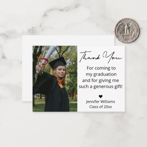 stylish thank you handwriting photo graduation note card | Zazzle