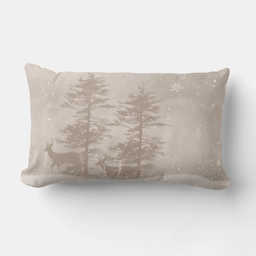 Stylish Throw Pillow With Winter Deer Scenery | Zazzle