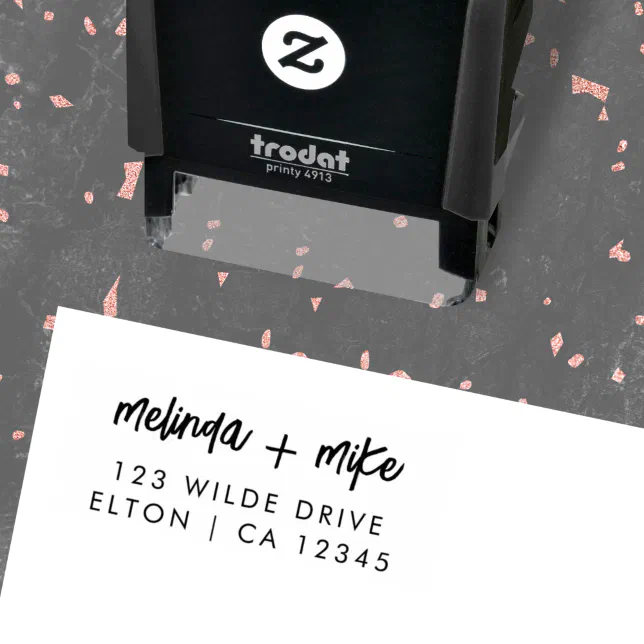 Stylish Trendy Couple | Script Wedding Address Self-inking Stamp | Zazzle
