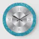 Stylish Turquoise Blue Glitter Silver Numbers Large Clock | Zazzle