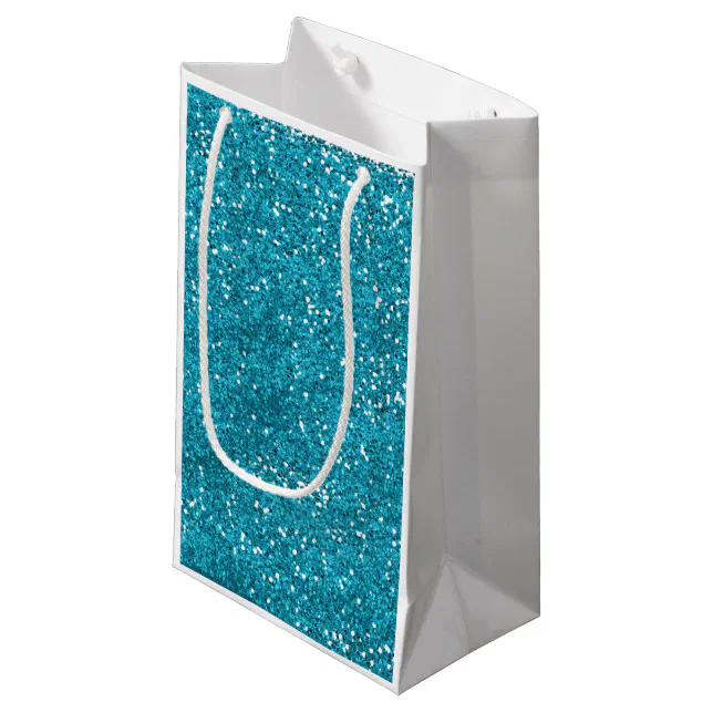 Stylish Turquoise Blue Glitter Small Gift Bag | Zazzle