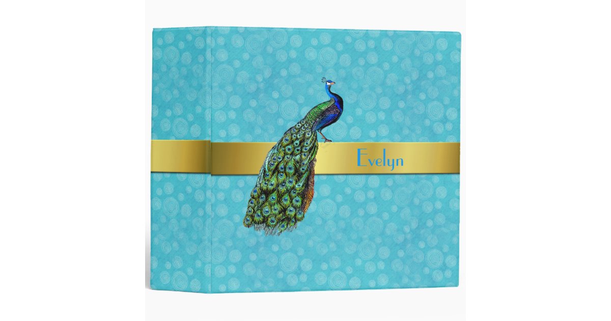 Stylish Turquoise With Peacock Custom Binder | Zazzle