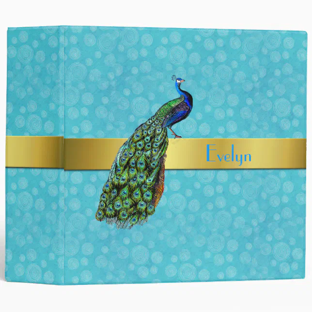 Stylish Turquoise With Peacock Custom Binder | Zazzle