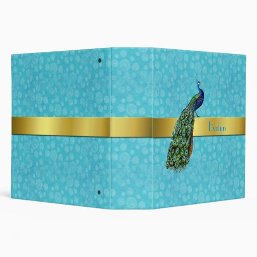 Stylish Turquoise With Peacock Custom Binder | Zazzle