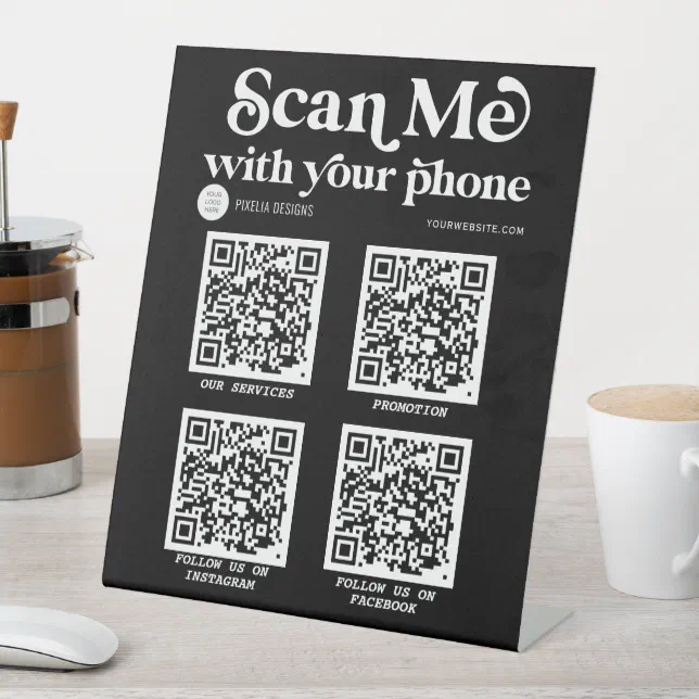 Stylish typography Modern QR code business Pedestal Sign | Zazzle