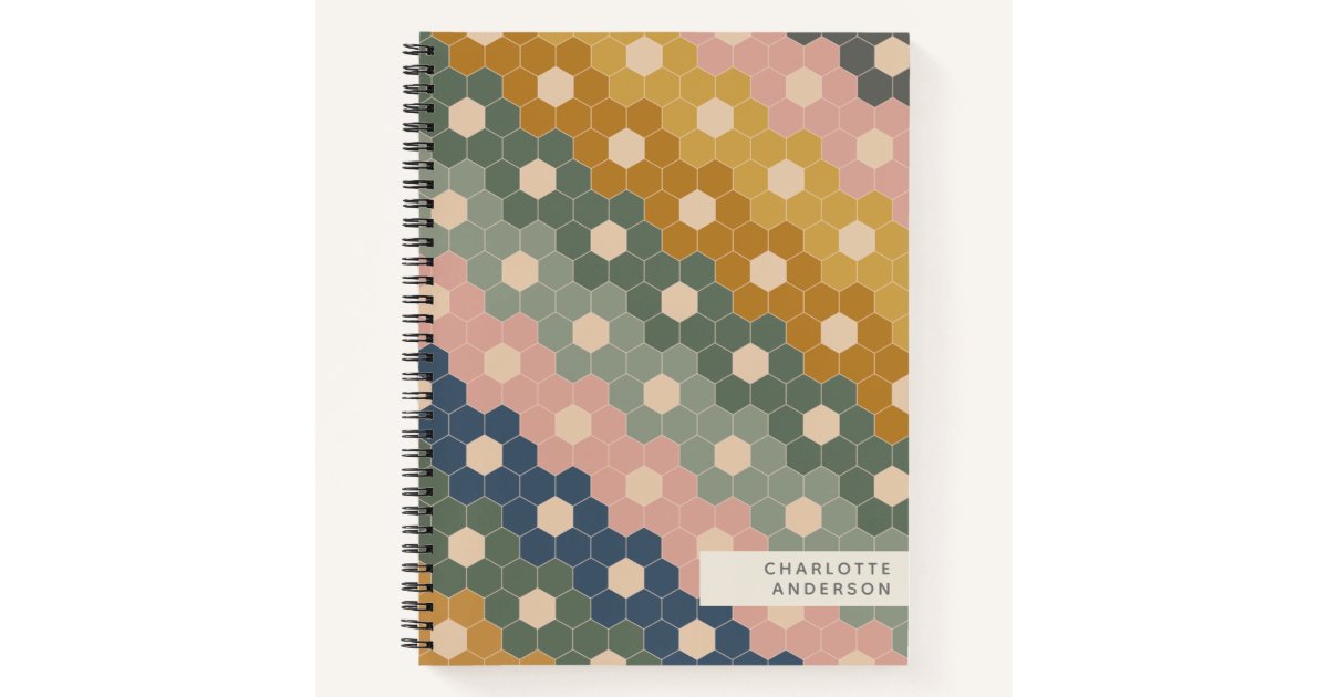 Stylish Vintage Geometric Hexagons Personalized Notebook | Zazzle