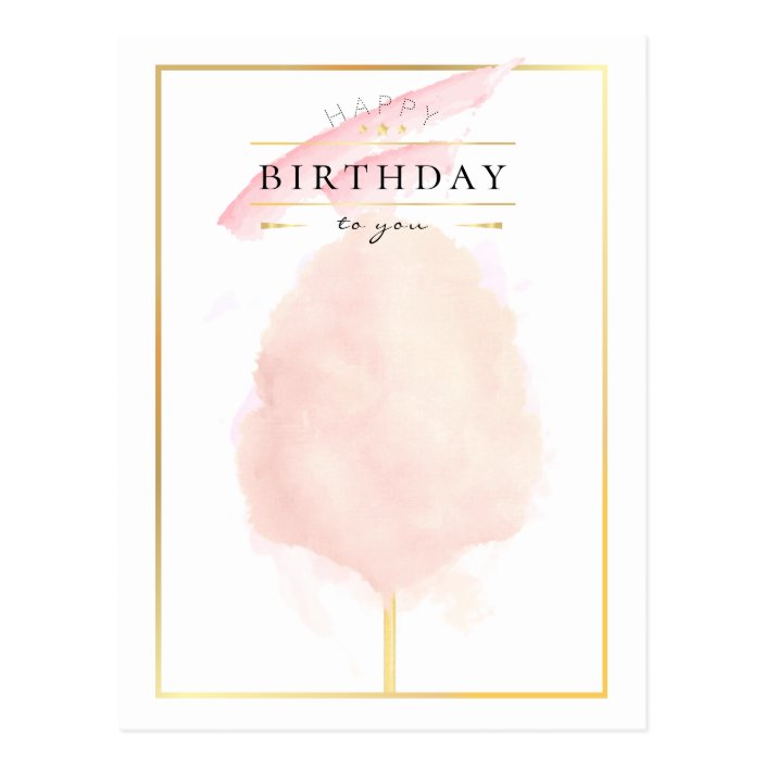 Stylish Watercolor Cotton Candy Birthday Postcard | Zazzle.com