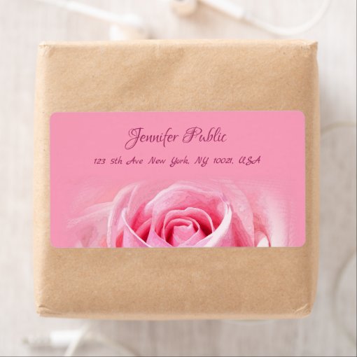 Stylish Watercolor Pink Rose Floral Plain Shipping Label | Zazzle
