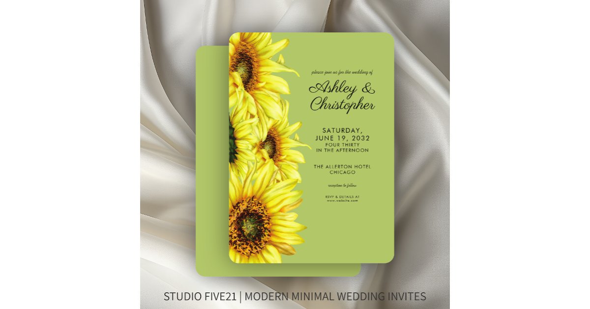 Stylish Watercolor Sunflower Light Green Wedding Invitation | Zazzle
