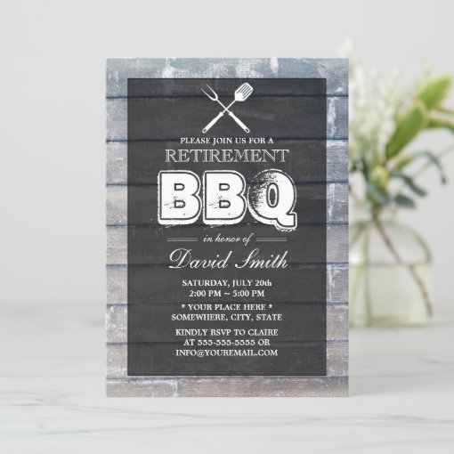 Stylish Weathered Wood BBQ Retirement Party Invitation | Zazzle