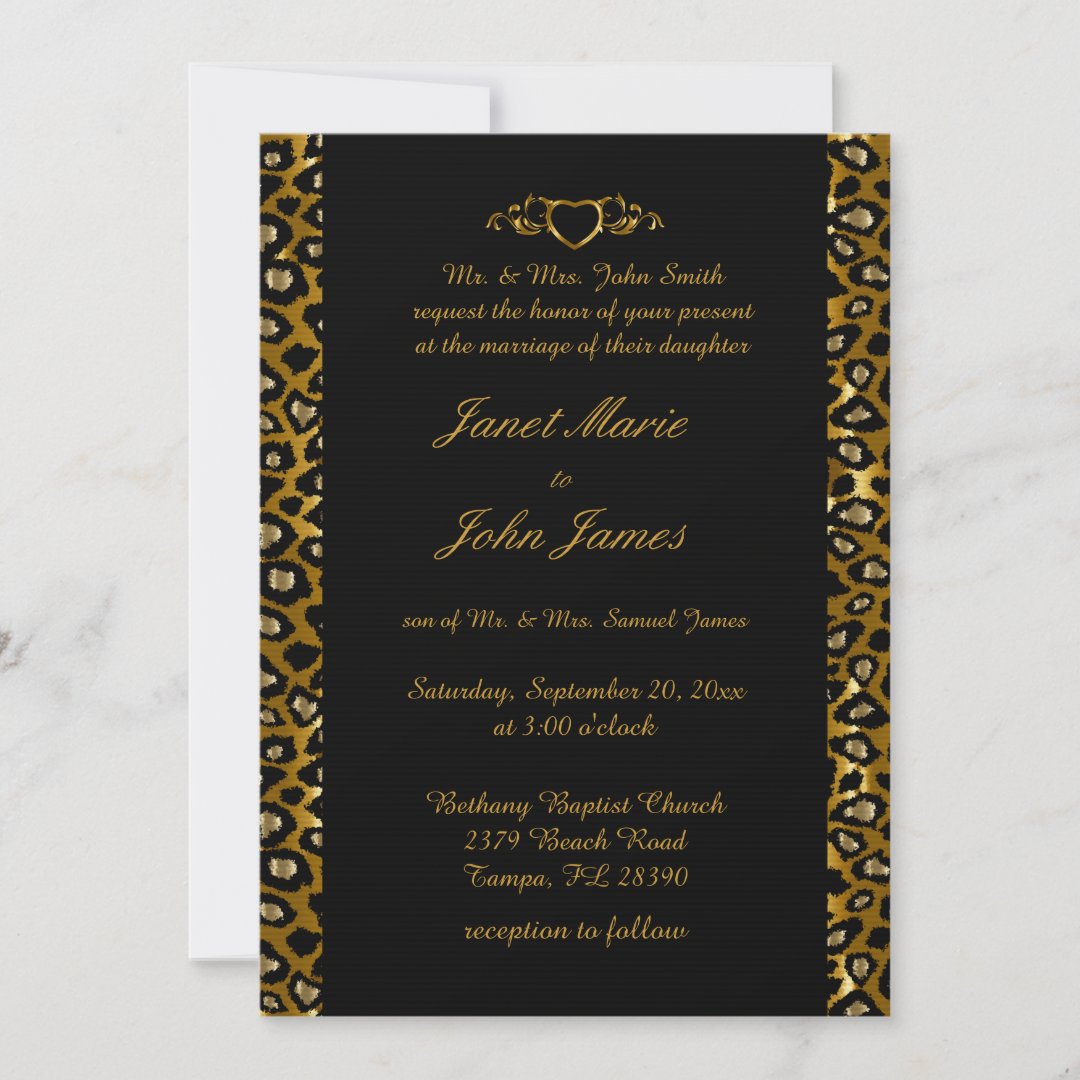 Stylish Wedding in Gold & Black Leopard Invitation | Zazzle