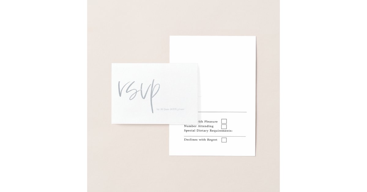 Stylish Wedding RSVP Typography Silver Foil Card | Zazzle
