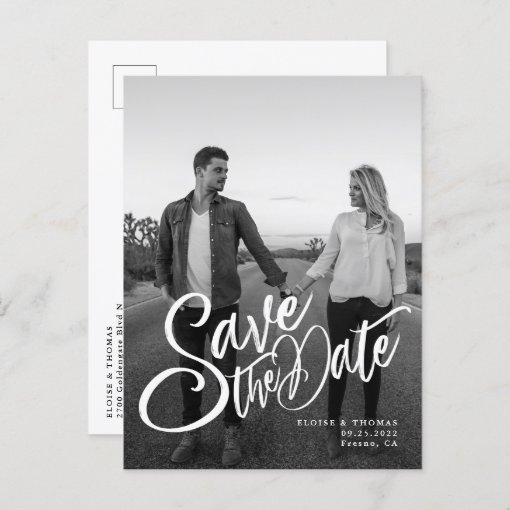 Stylish Wedding Save the Date Script Photo Announcement Postcard | Zazzle