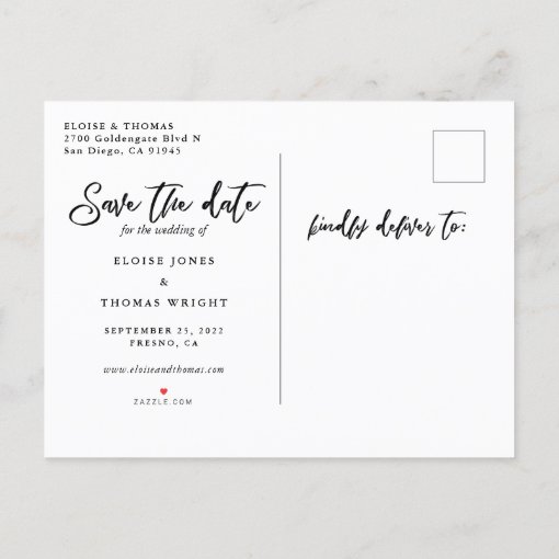 Stylish Wedding Save the Date Script Photo Announcement Postcard | Zazzle