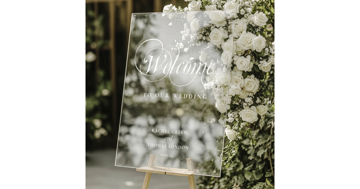 Stylish Welcome white Calligraphy Wedding sign | Zazzle