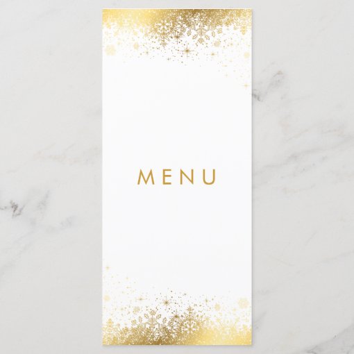 Stylish White and Gold Snowflakes - Menu | Zazzle