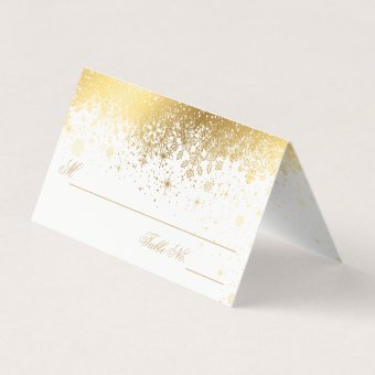Stylish White and Gold Snowflakes| Place Cards | Zazzle