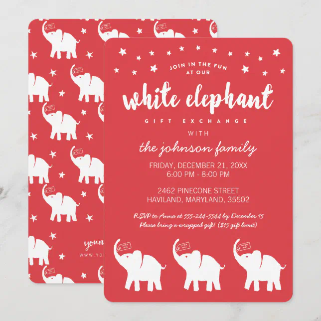 Stylish White Elephant Holiday Party Invitations | Zazzle