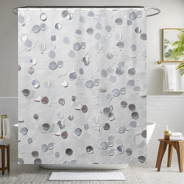 Stylish White Glitter Sequin Shower Curtain | Zazzle