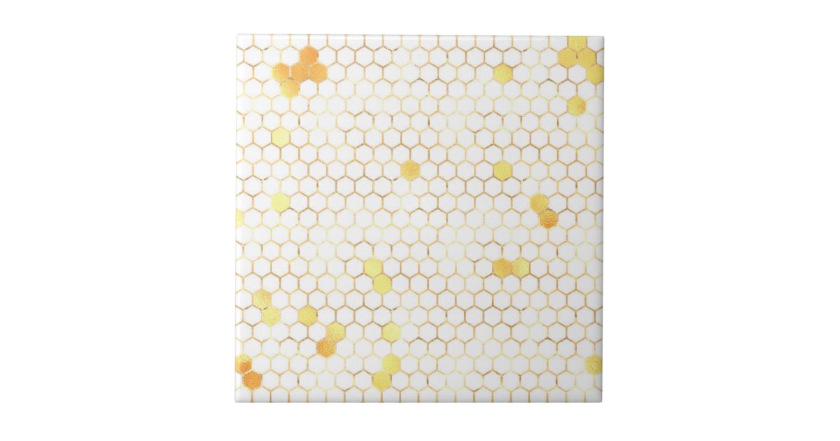 Stylish White Gold Honeycomb Ceramic Tile | Zazzle