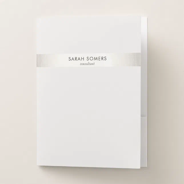 Stylish White Modern Silver Stripe Professional Pocket Folder | Zazzle