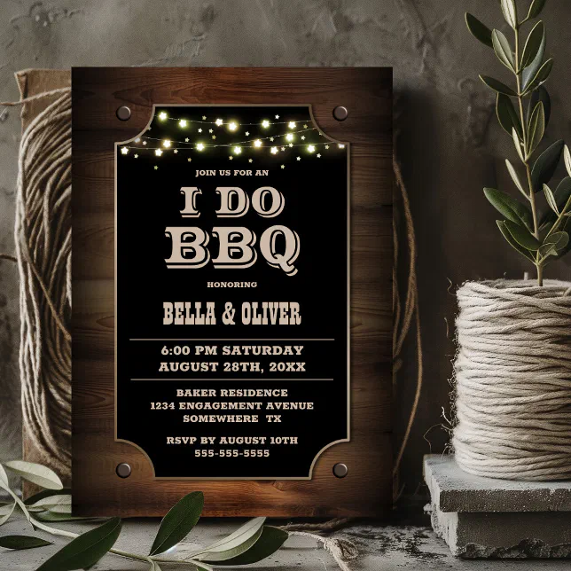 Stylish Wood I Do Barbecue Engagement Party Invitation | Zazzle
