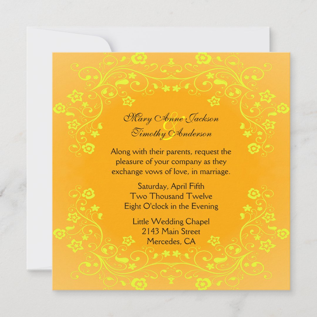 Stylish Yellow and Orange Wedding Invitation | Zazzle
