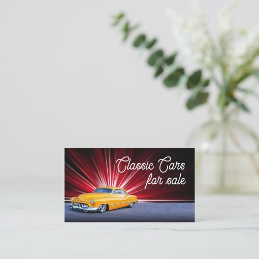 Stylish Yellow Classic Car Business Card | Zazzle