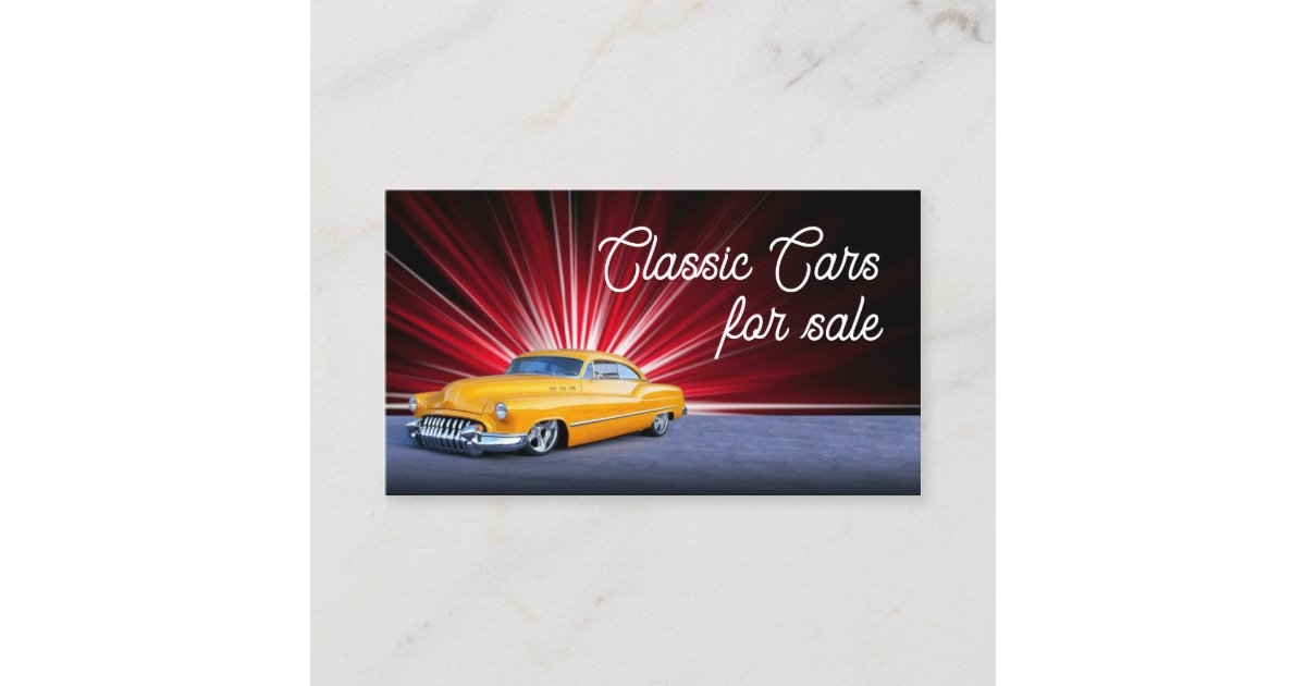 Stylish Yellow Classic Car Business Card | Zazzle