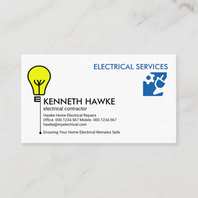 Stylish Yellow Light Bulb Switch Electrician Business Card | Zazzle