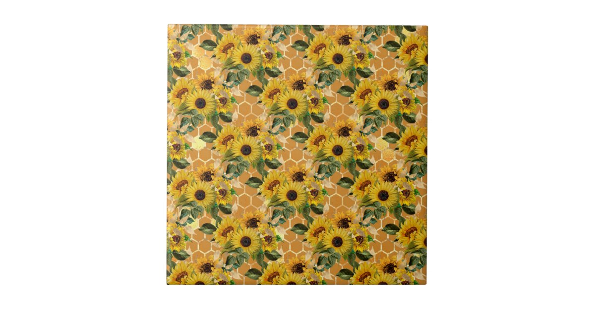 Stylish Yellow Sunflowers Bouquet Honeycomb Ceramic Tile | Zazzle