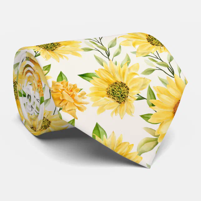 Stylish yellow sunflowers pattern neck tie | Zazzle