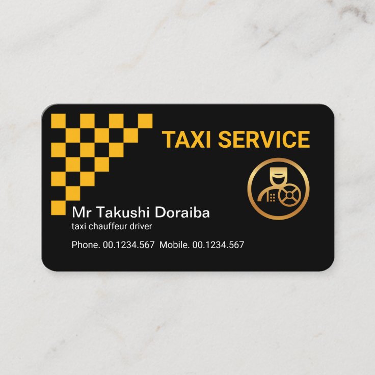 Stylish Yellow Taxi Check Boxes Cab Driver Business Card | Zazzle