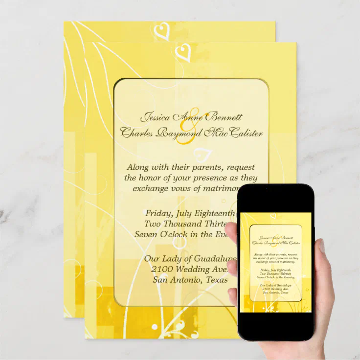 Stylish Yellow Wedding Invitation | Zazzle