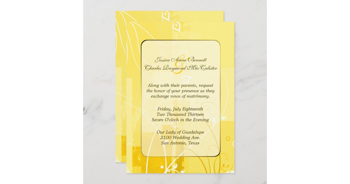 Stylish Yellow Wedding Invitation | Zazzle