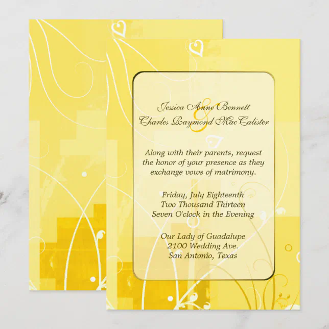 Stylish Yellow Wedding Invitation | Zazzle