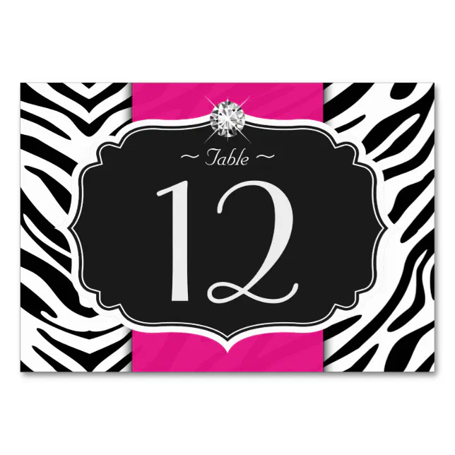 Stylish Zebra Print Wedding Table Number Card | Zazzle