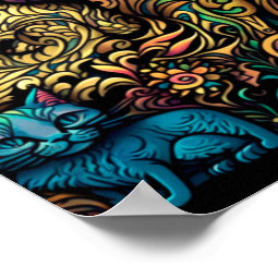 Stylized Cat Tribe Colors on Black Frieze Poster | Zazzle