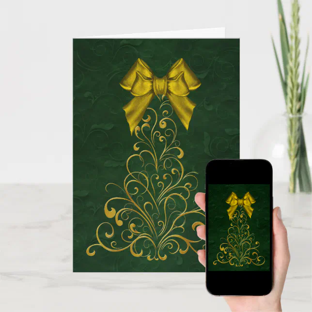 Stylized Gold Christmas Tree Greeting Card | Zazzle