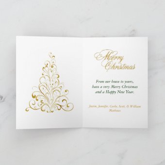 Stylized Gold Christmas Tree Greeting Card | Zazzle