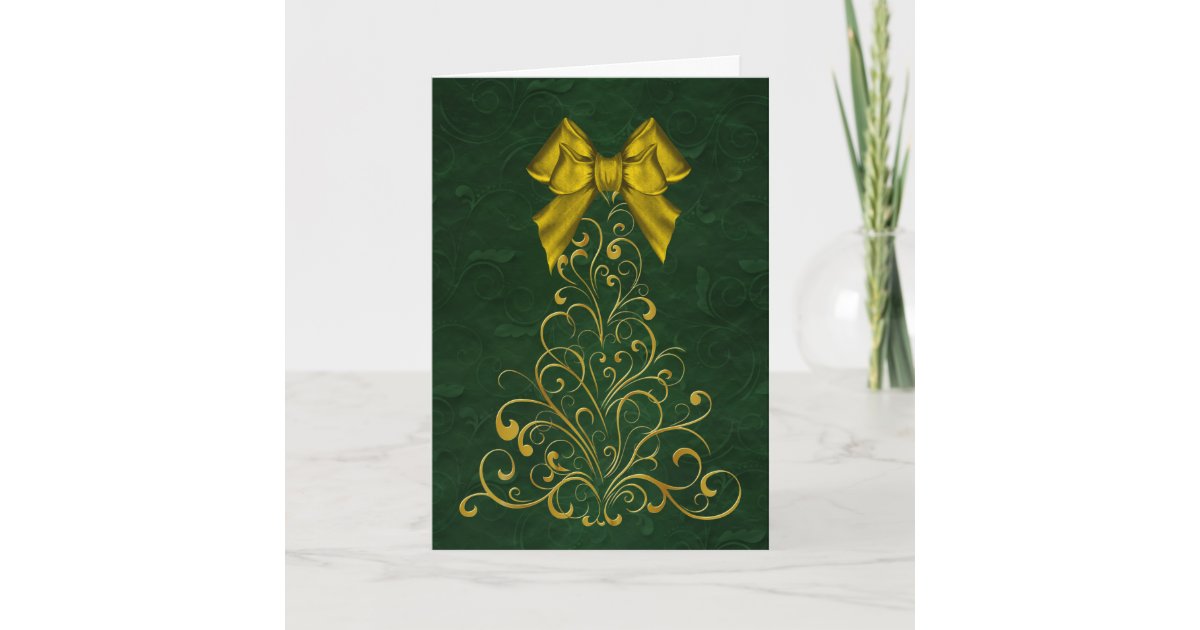 Stylized Gold Christmas Tree Greeting Card | Zazzle