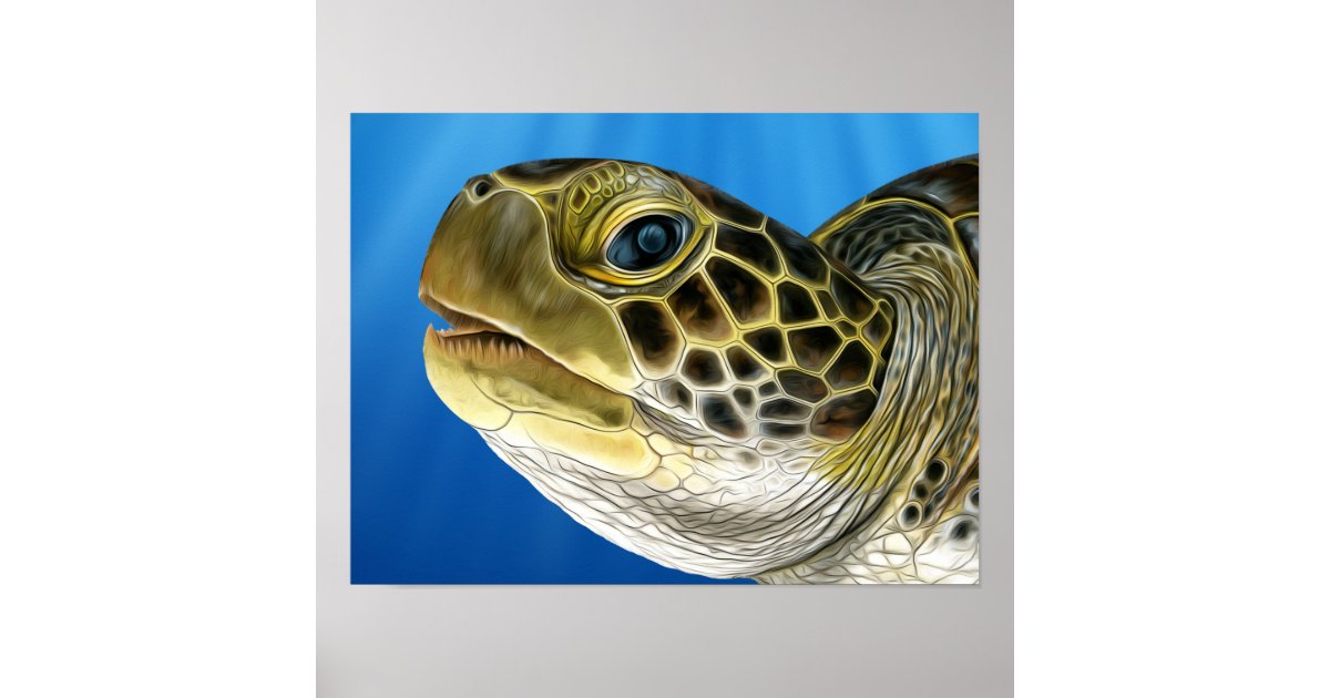 Stylized Juvenile Green Turtle Face Poster | Zazzle