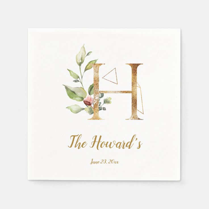 Stylized Letter H Floral Wedding Napkins | Zazzle