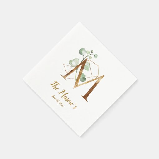 Stylized Letter M Floral Wedding Napkins | Zazzle