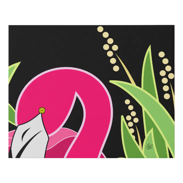 Stylized Pink Flamingo Art Faux Canvas Print | Zazzle